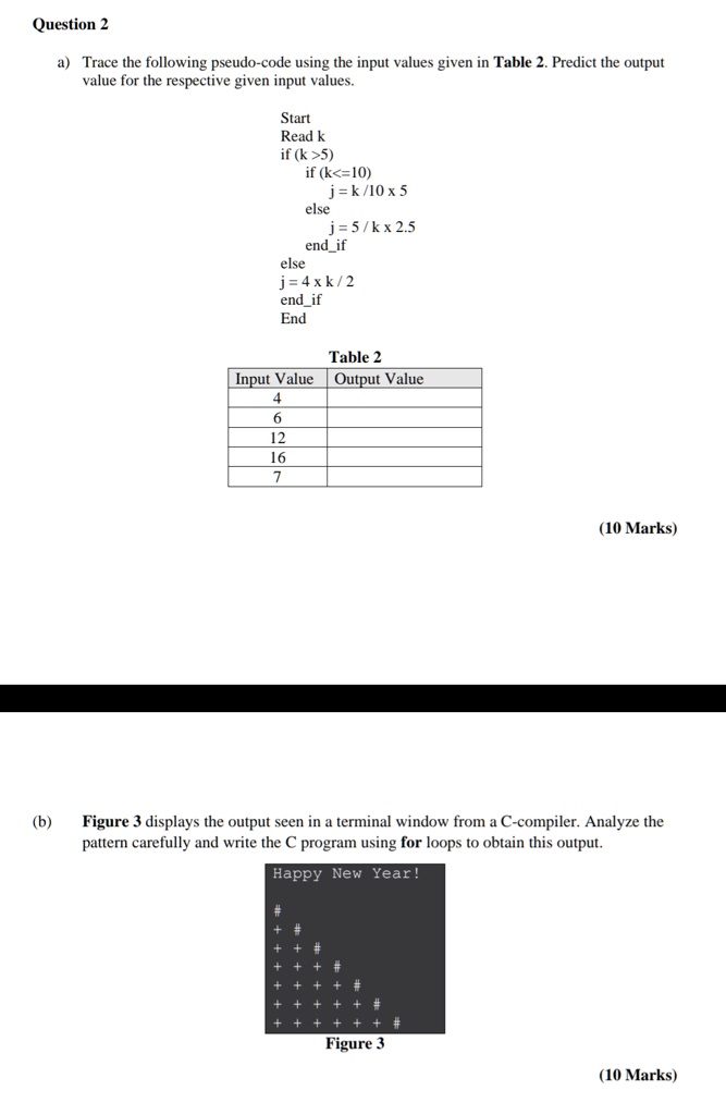 Solved Question 2 A Trace The Following Pseudo Code Using The Input Values Given In Table 2