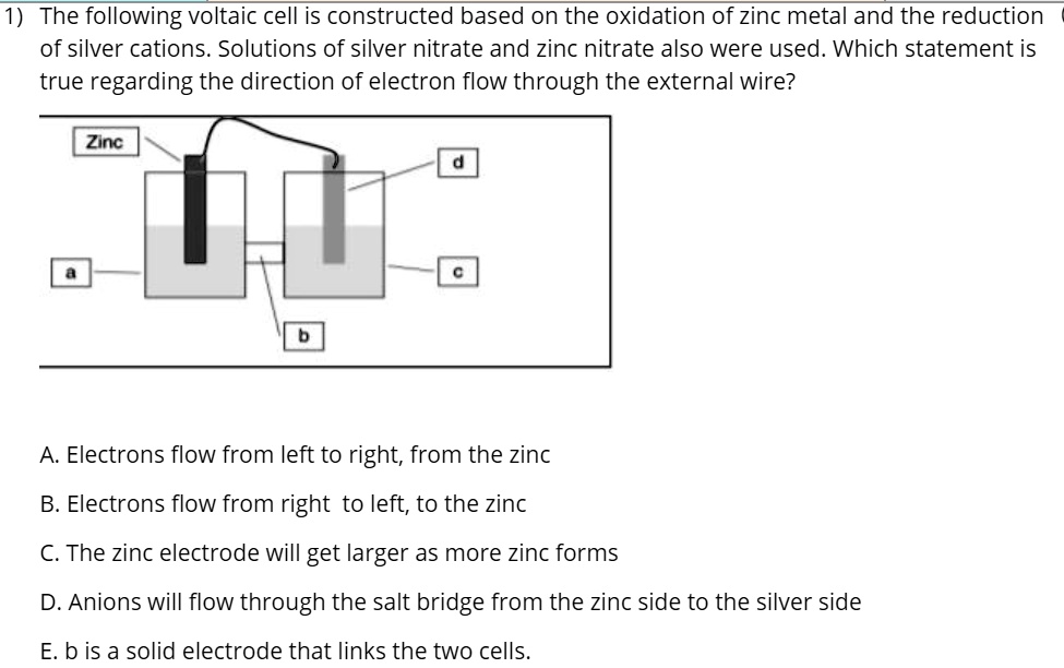 1 the following voltaic cell is constructed based on the oxidation of ...