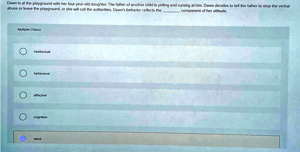 Dawn is at the playground with her four-year-old daughter. The father ...