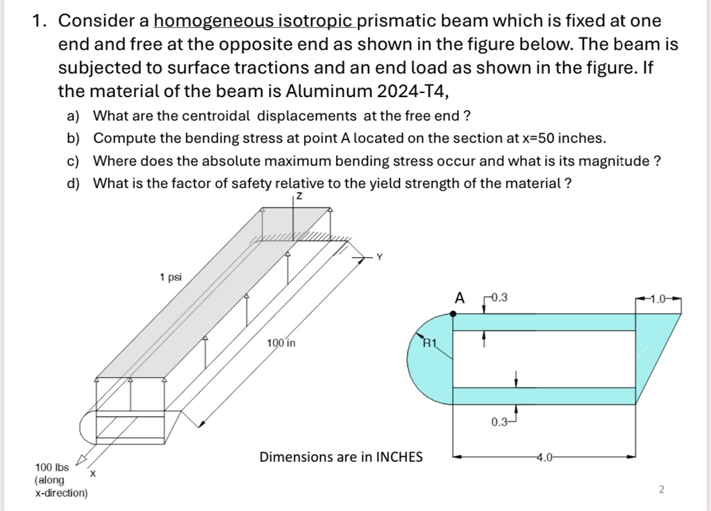 1 consider a homogeneous isotropic prismatic beam which is fixed at one ...