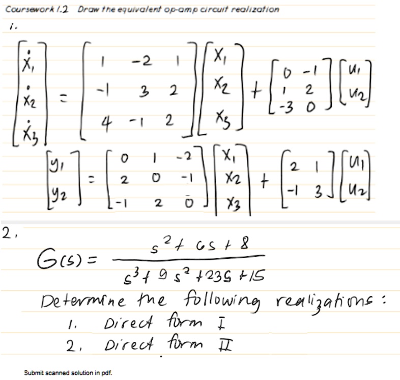 Solved 1 Draw The Equivalent Op Amp Circuit Realization 2 G S S
