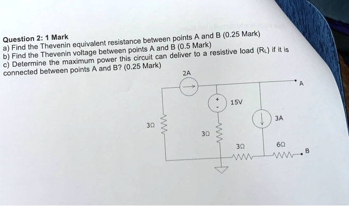 SOLVED: a) Find the Thevenin equivalent resistance between points A and B (0.25 Mark) Question 2 ...