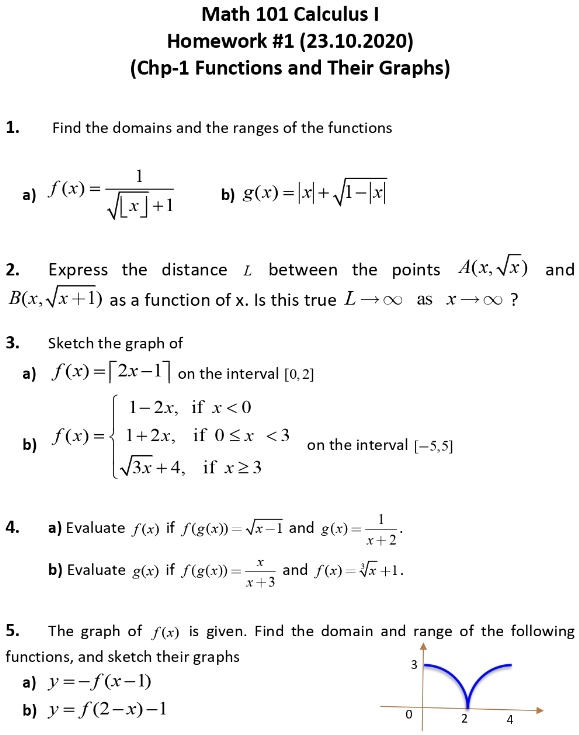 SOLVED:Math 101 Calculus Homework #1 (23.10.2020) (Chp-1 Functions and ...