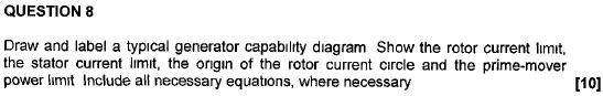 QUESTION 8 Draw and label a typical generator capability diagram Show ...