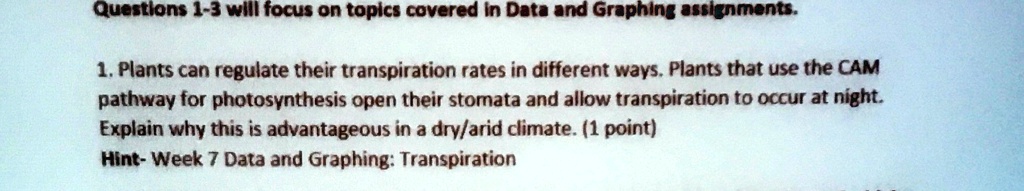 Questions 1-3 will focus on topics covered in Data and Graphing ...