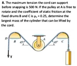 The maximum tension the cord can support before snapping is 500 N. If ...