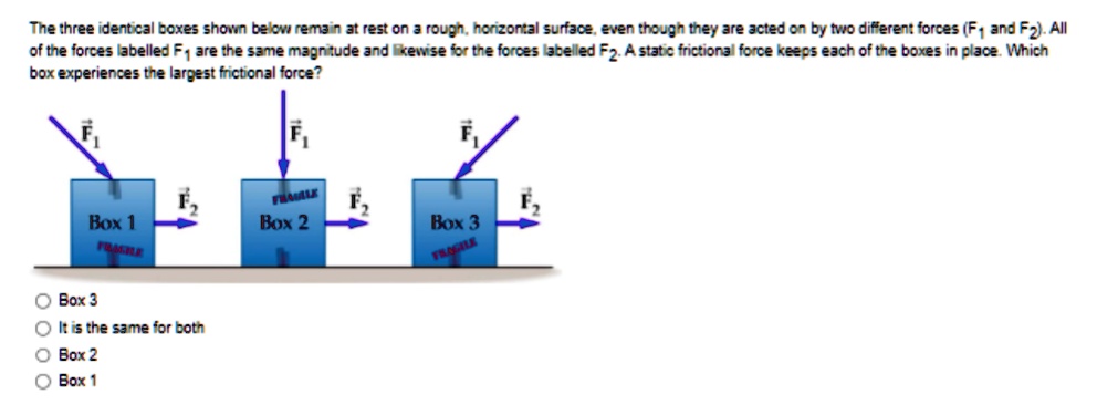 SOLVED: The three identical boxes shown below remain at rest on a rough, horizontal surface ...