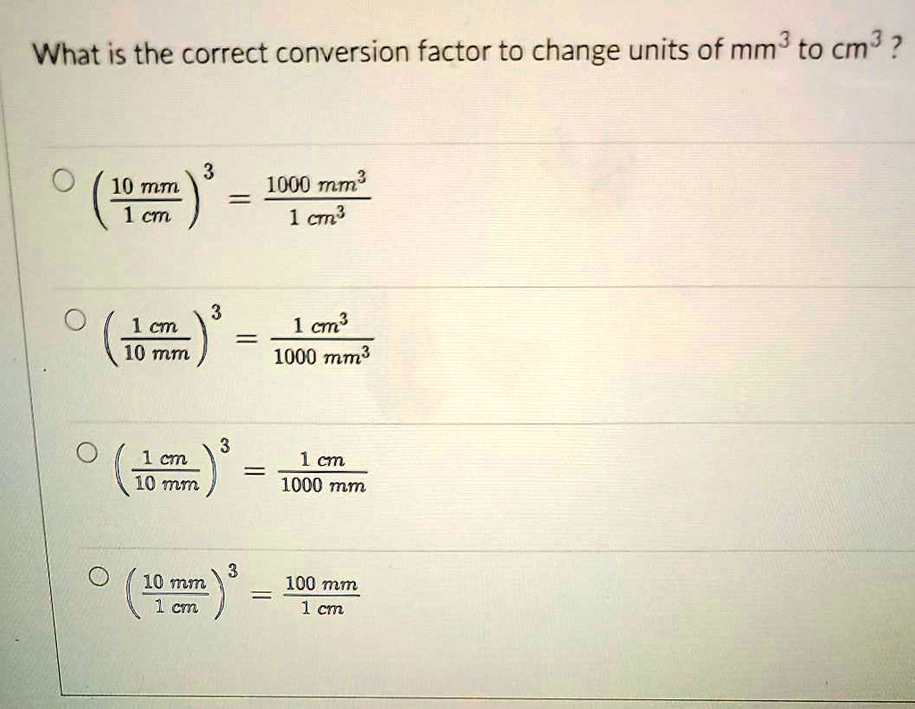 what is the correct conversion factor to change units of mm to cm 2 10 ...
