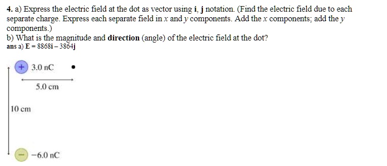 SOLVED: a) Express the electric field at the dot as a vector using ...