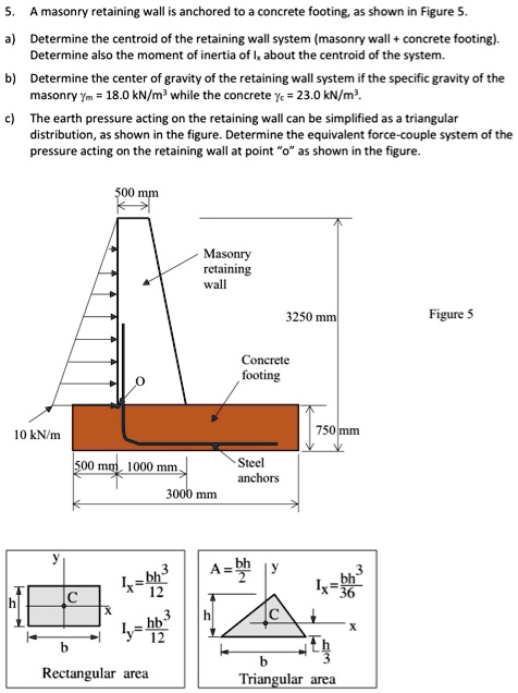 SOLVED: 5. A masonry retaining wall is anchored to a concrete footing ...