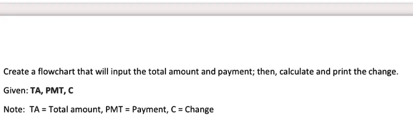 SOLVED: Create a flowchart that will input the total amount and payment ...