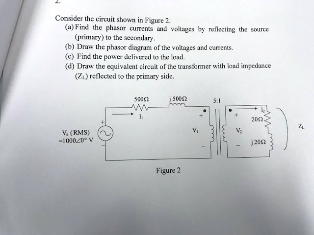 Consider the circuit shown in Figure 2. (a) Find the phasor currents and voltages by reflecting ...