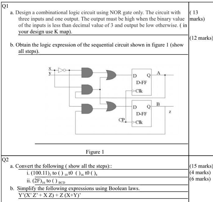 Solved A Design A Combinational Logic Circuit Using Nor Gates Only 7617