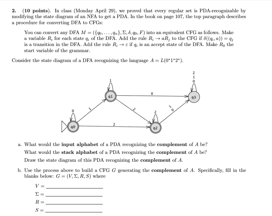 Solved Consider The State Diagram Of A Dfa Recognizing The Language A L012 2 10