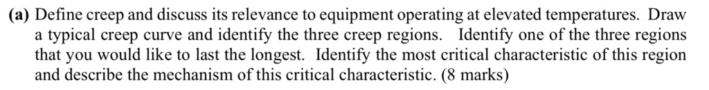 SOLVED: (a) Define creep and discuss its relevance to equipment ...