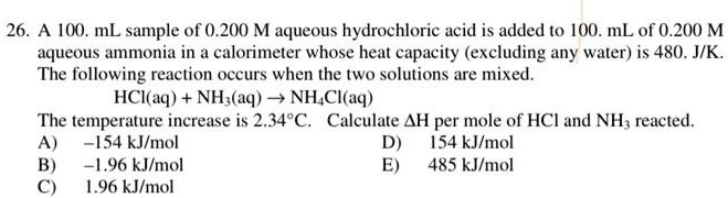 26 a 100 ml sample of 0200 m aqueous hydrochloric acid is added to 100 ml of 0200 m aqueous ...