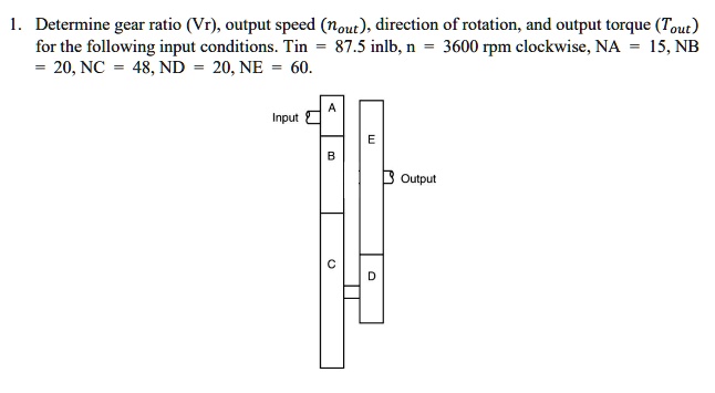 Determine gear ratio (Vr); output speed (nout), direction of rotation, and output torque (Tout ...