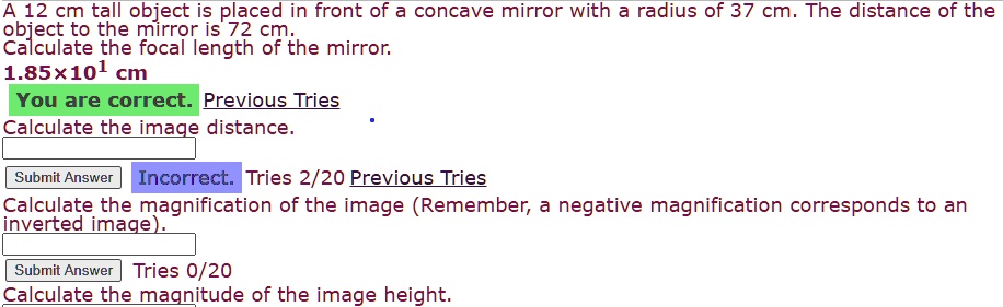 SOLVED: A 12 cm tall object is placed in front of a concave mirror with ...