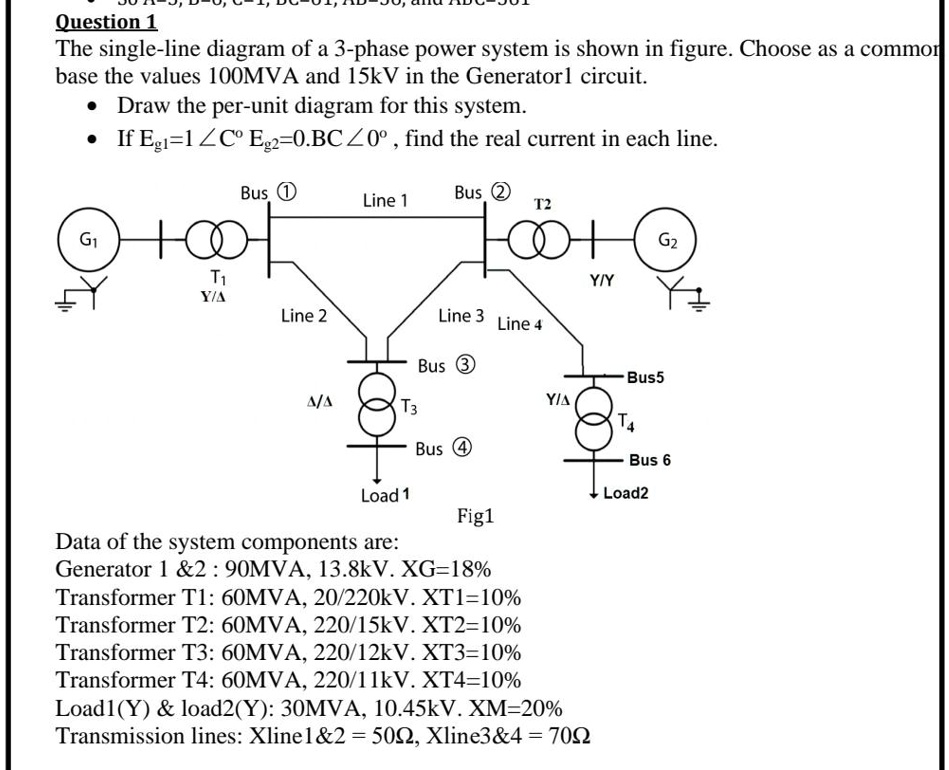 Question 1 The single-line diagram of a 3-phase power system is shown in figure. Choose as a ...