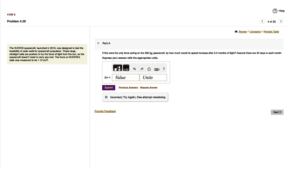 SOLVED: Texts: Help HW5 Problem 4.26 4 of 20 II Review I Constants I Periodic Table Part A The ...