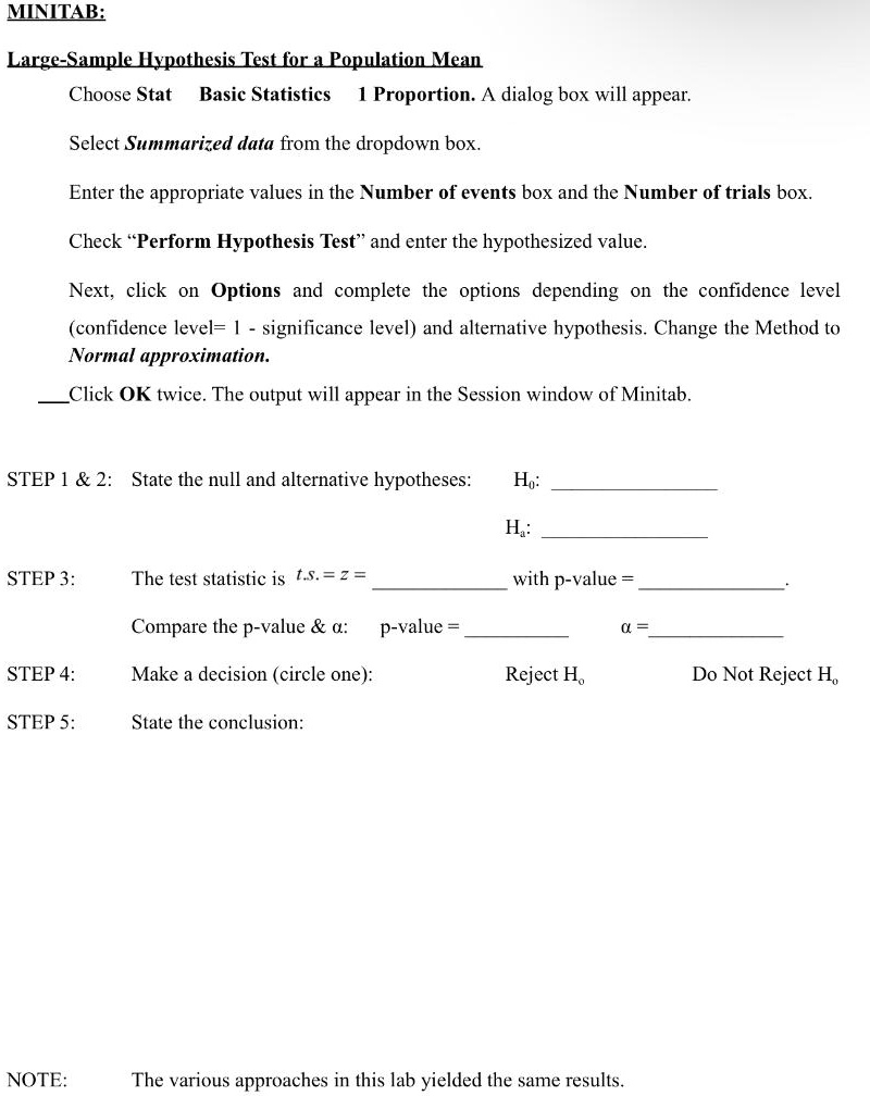 SOLVED: MINITAB: Large-Sample Hypothesis Test for a Population Mean ...