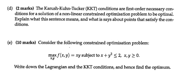 Solved The Karush Kuhn Tucker Kkt Conditions Are First Order