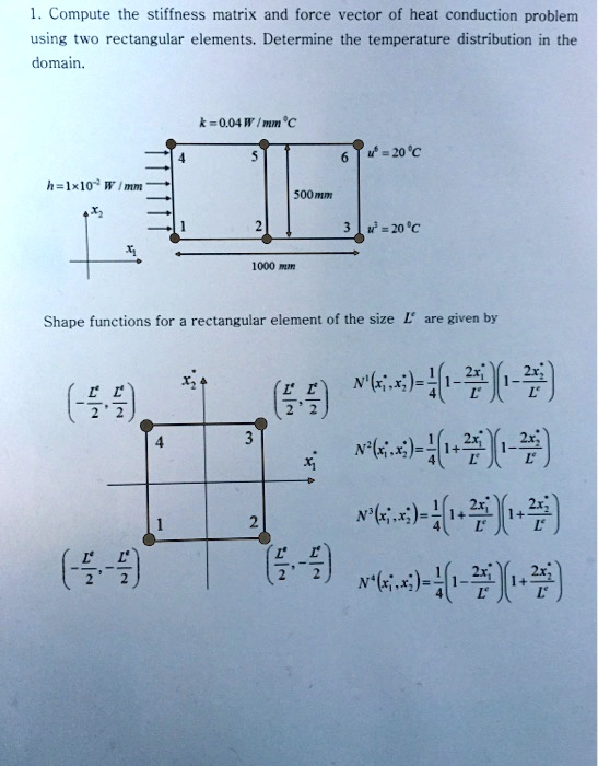 SOLVED: Heat conduction problem Compute the stiffness matrix and force ...