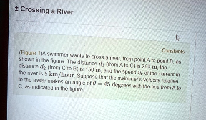 SOLVED:+ Crossing River (Figure 1JA swimmer wants to Constants shown in ...
