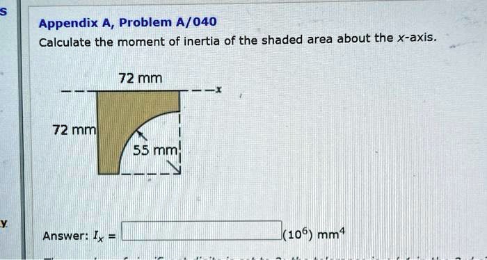 SOLVED:Appendix A, Problem A/040 Calculate the moment of inertia of the shaded area about the X ...