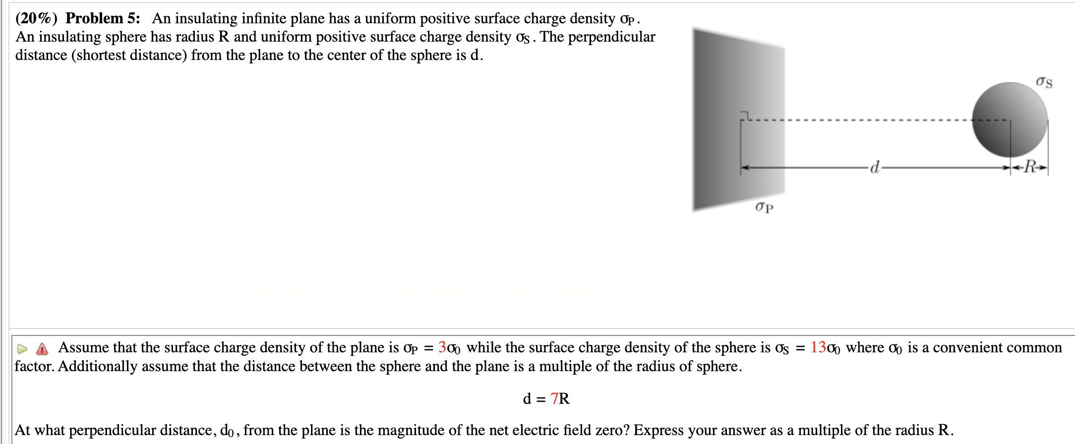 (20%) Problem 5: An insulating infinite plane has a uniform positive ...