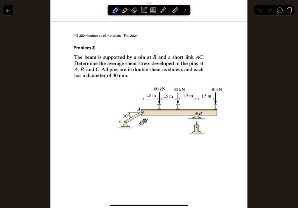 me 350 mechanics of materials fall 2024 problem 3 the beam is supported ...