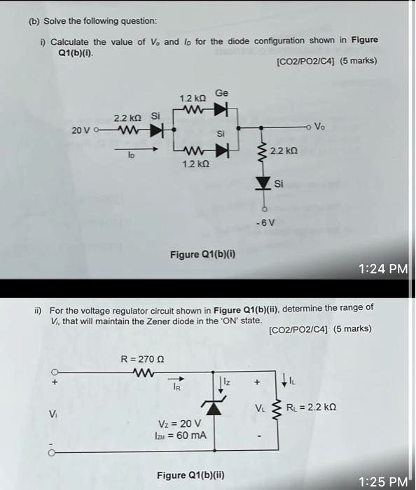 SOLVED: Texts: (b) Solve the following question: i) Calculate the value of Vo and lo for the ...