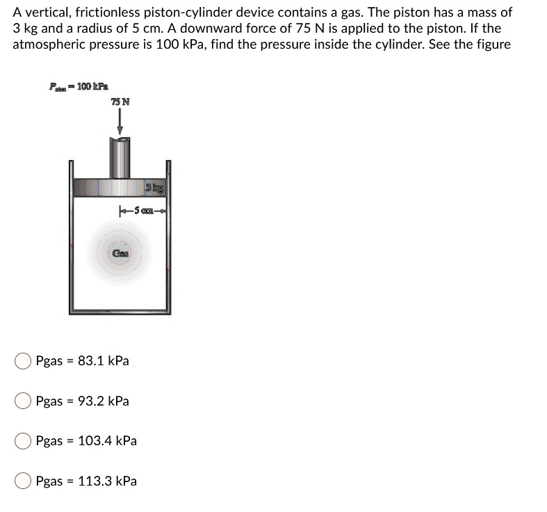 SOLVED: 'A vertical, frictionless piston-cylinder device contains a gas. The piston has mass of ...