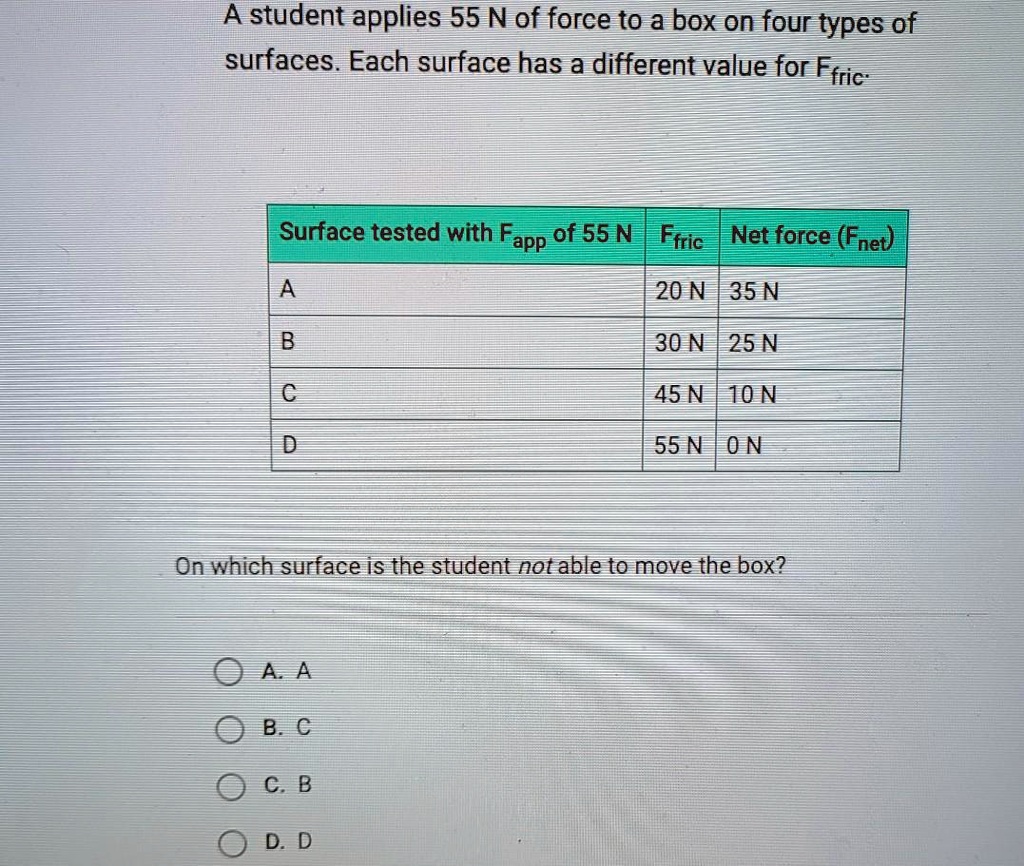 SOLVED: 'PLZZ ANSWER THE QUESTION A student applies 55 N of force to a ...