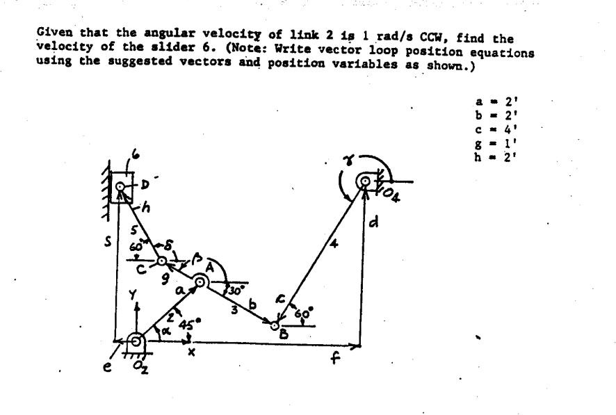 SOLVED: Given that the angular velocity of link 2 is Ï‰ rad/s CCW, find the velocity of the ...