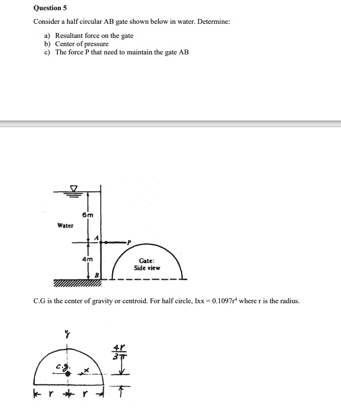 SOLVED: Consider a half circular AB gate shown below in water ...