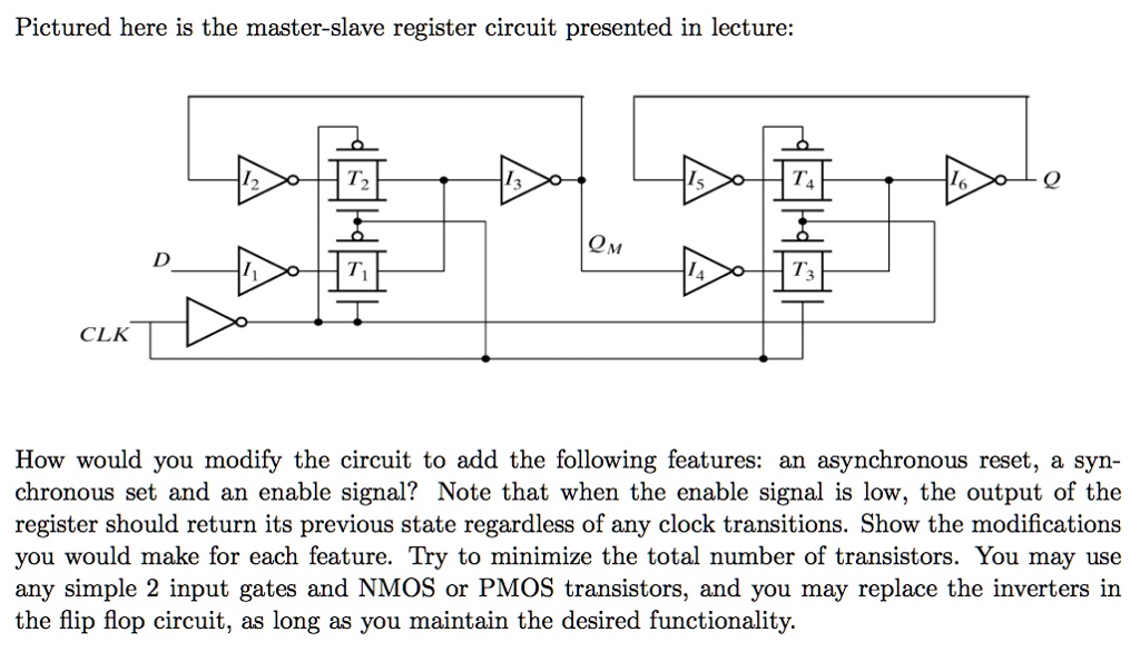 pictured here is the master slave register circuit presented in lecture t2 t4 t3 clk how would ...