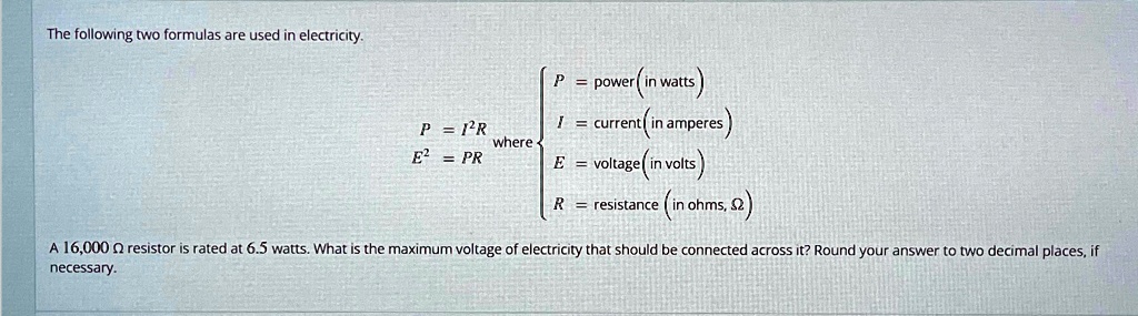 the following two formulas are used in electricity p power in watts p ...