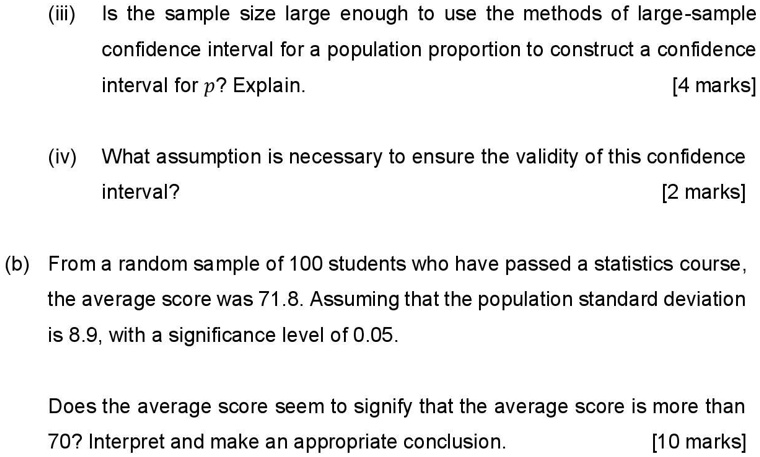 iii is the sample size large enough to use the methods of large sample ...