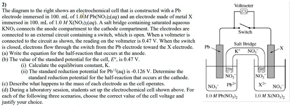 2) The diagram to the right shows an electrochemical cell that is constructed with a Pb ...