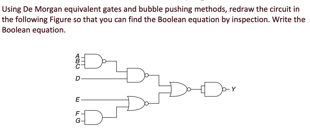 Using De Morgan equivalent gates and bubble pushing methods, redraw the ...