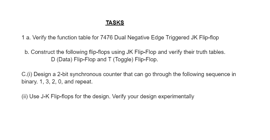 tasks 1 a verify the function table for 7476 dual negative edge ...