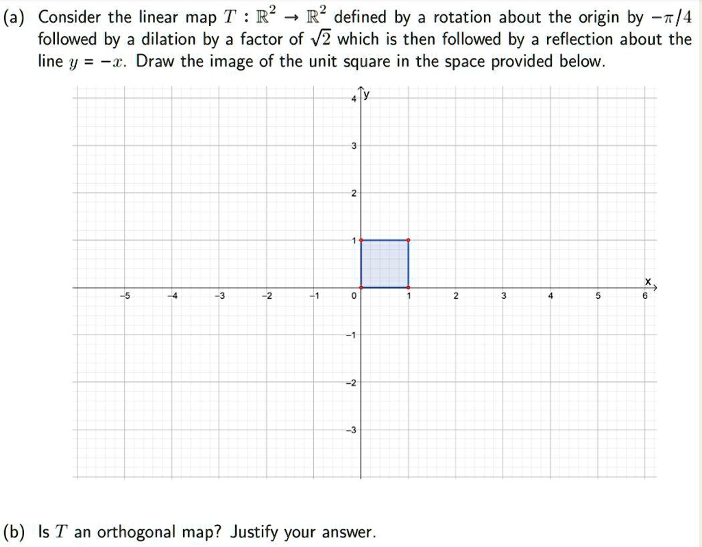 SOLVED: (a) Consider the linear map T R? 5 R? defined by a rotation about the origin by -w/4 ...