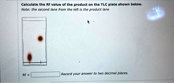 SOLVED: Calculate the Rf value of the product on the TLC plate shown ...