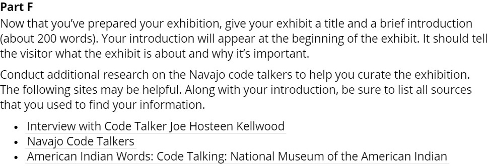 part f now that youve prepared your exhibition give your exhibit a ...