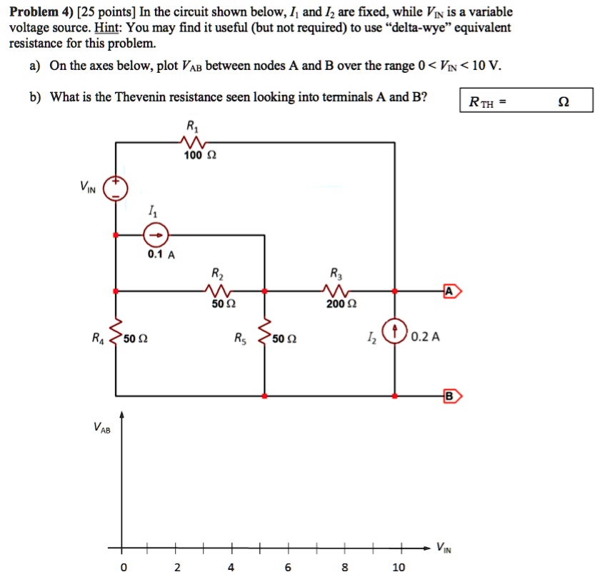 SOLVED: Problem 4) [25 points] In the circuit shown below, I and I are fixed, while V is a ...
