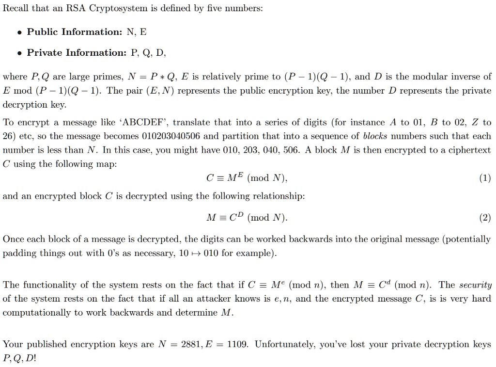 Solved Discrete Structuresmath Computer Science Rsa Encryption A