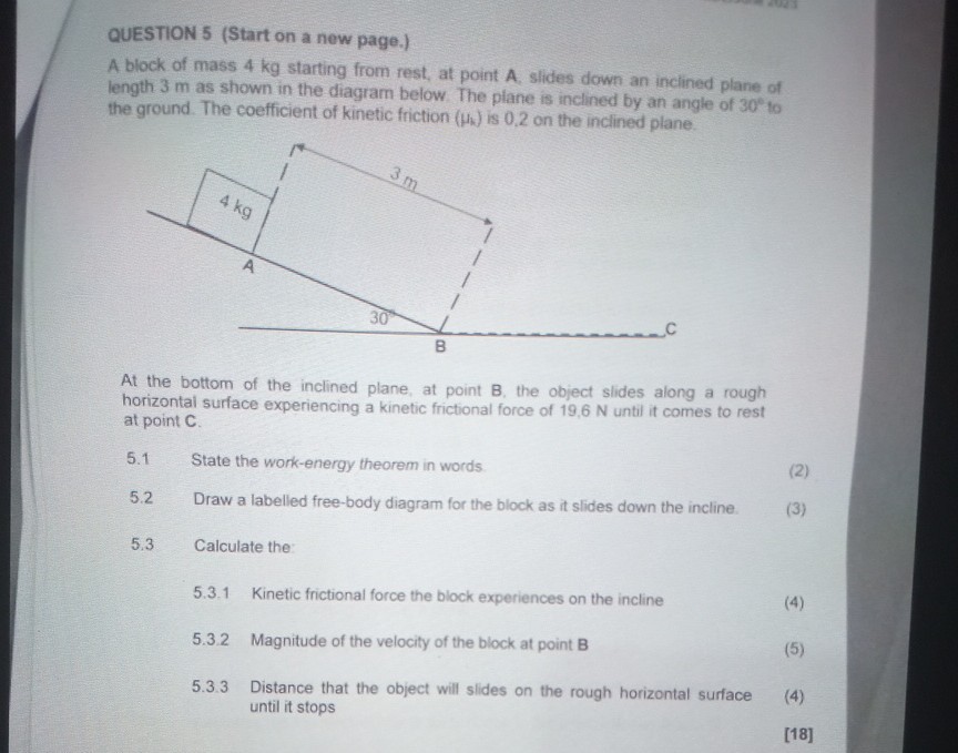 SOLVED: QUESTION 5 (Start on a new page.) A block of mass 4 kg starting from rest, at point A ...