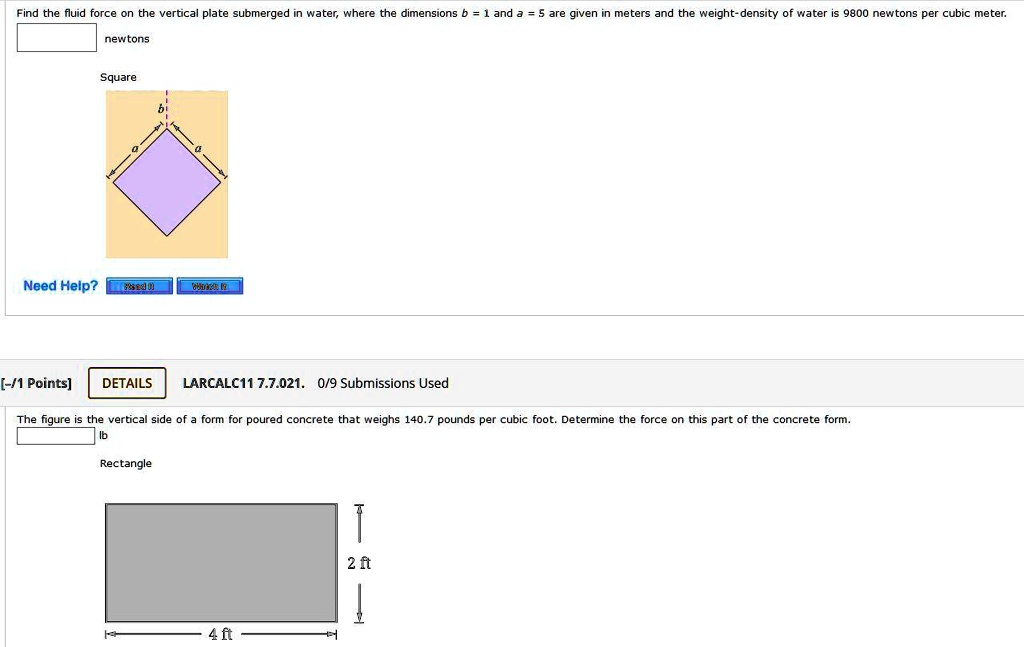 SOLVED: Find the fluid force on the vertical plate submerged in water ...