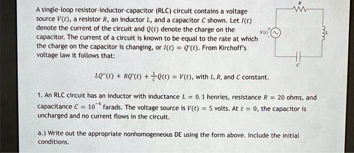 SOLVED: A single-loop resistor-inductor-capacitor (RLC) circuit contains a voltage source V(t ...
